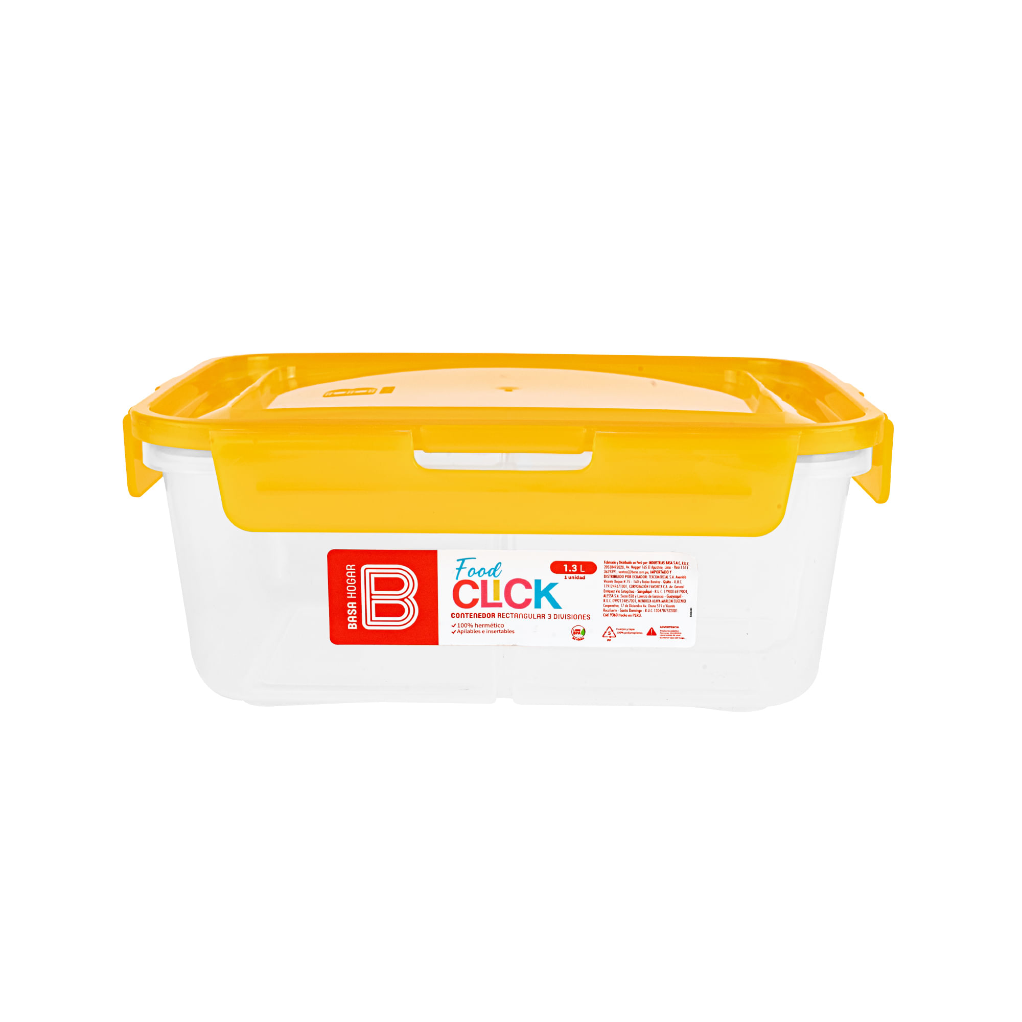 Taper Food Click Rectangular Con 3 Divisiones 1.3 L | BASA
